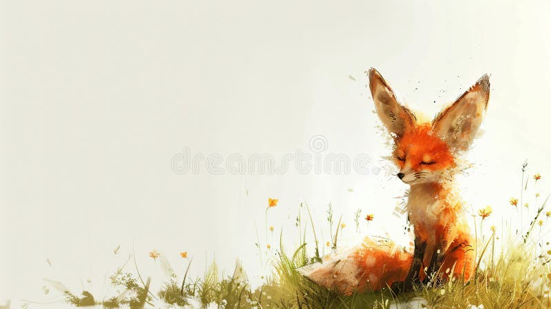 Peaceful Fox in a Field of Flowers Stock Illustration - Illustration of ...