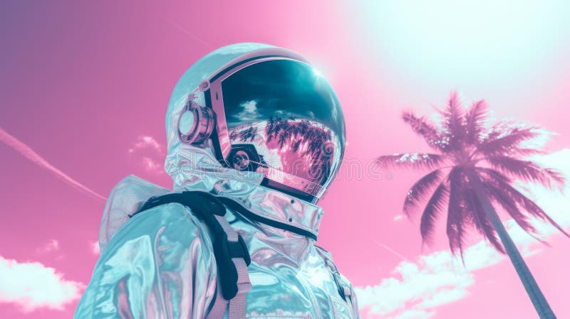Peaceful Galaxy Astronaut Man in Space Suit Inside Softly Glowing Pink ...