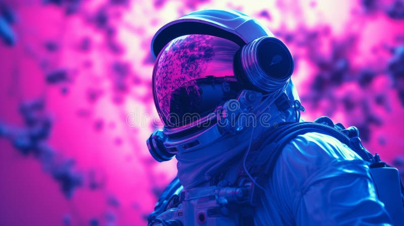 Peaceful Galaxy Astronaut Man in Space Suit Inside Softly Glowing Pink ...