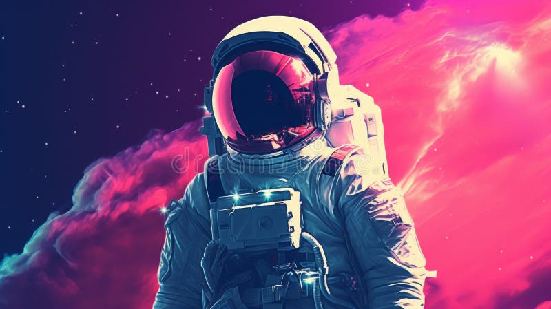 Peaceful Galaxy Astronaut Man in Space Suit Inside Softly Glowing Pink ...