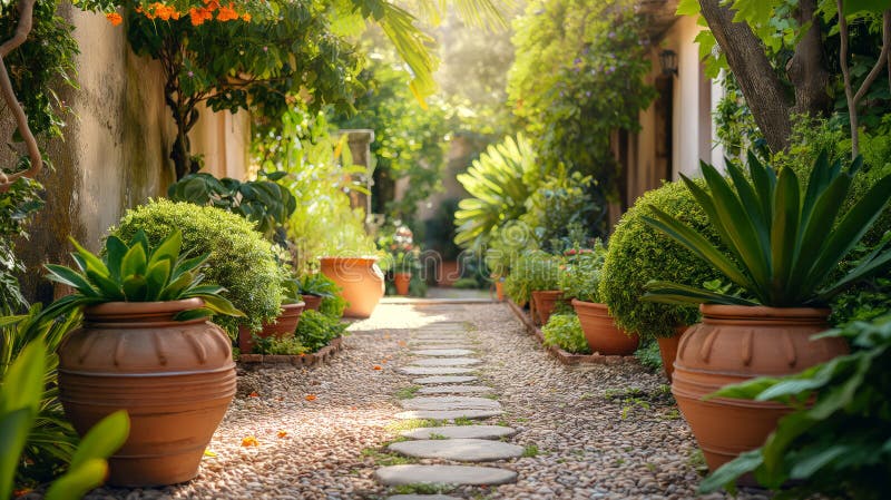 Peaceful Garden Path Leads through Vibrant Display of Greenery ...