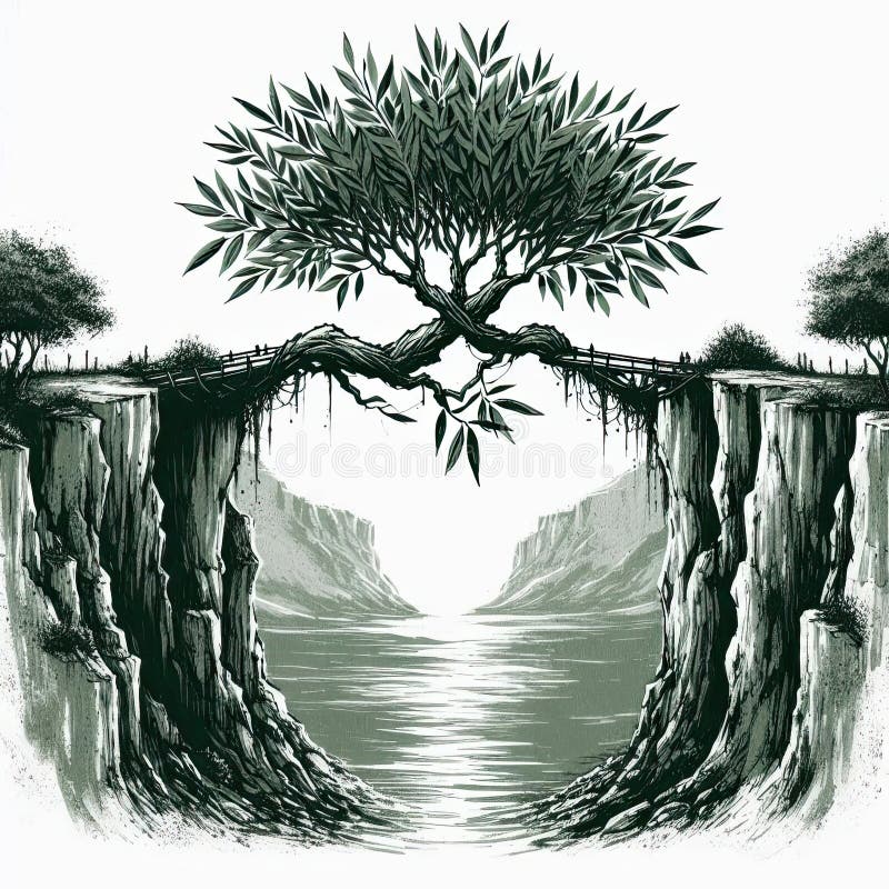 Peaceful Gesture Across a Vast Chasm Stock Illustration - Illustration ...