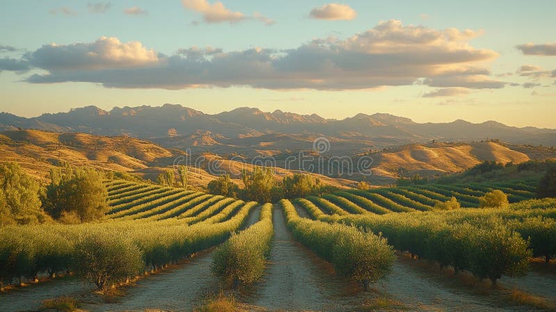 A Peaceful Grove Filled with Fruit-bearing Trees Beneath a Cloudless ...