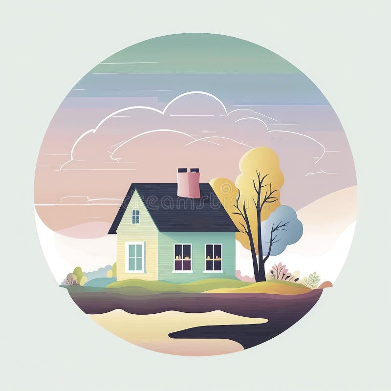 Peaceful Home on Pastel Background. Perfect for Invitations and Posters ...