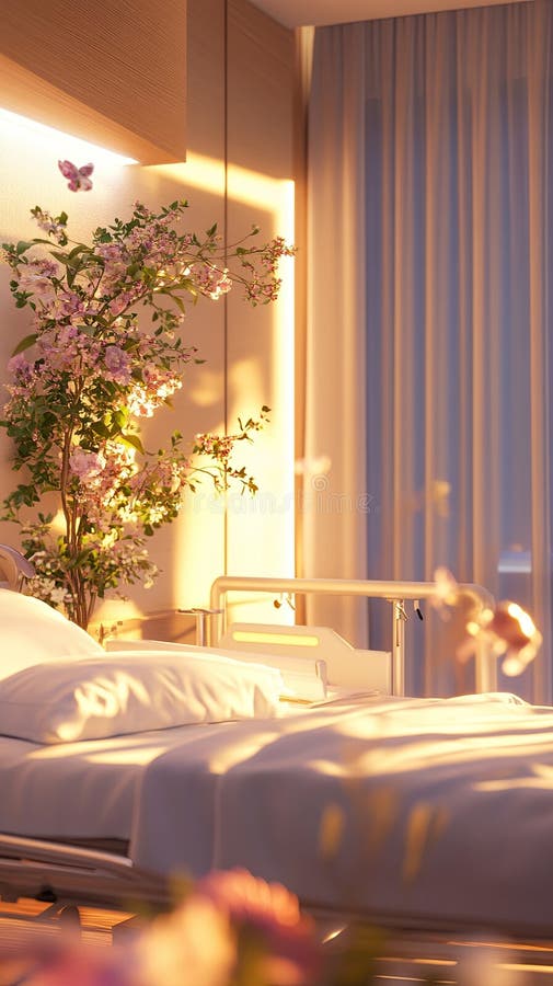 A Peaceful Hospital Room with Soft Lighting and Flowers Stock Photo ...