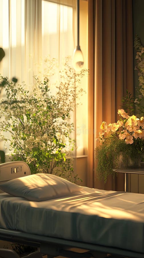 A Peaceful Hospital Room with Soft Lighting and Flowers Stock Image ...