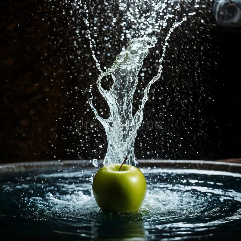 Splash Water Apple with a Cascade of Water Flowing Over Creating a ...