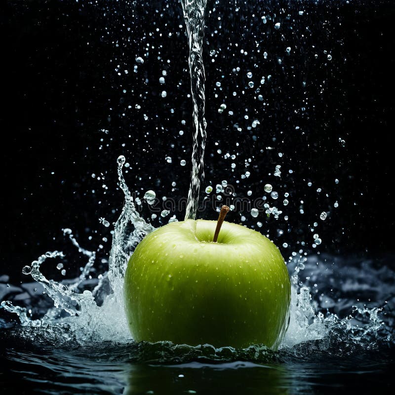 Splash Water Apple with a Cascade of Water Flowing Over Creating a ...
