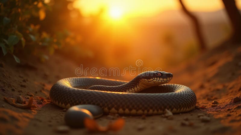 A Peaceful Image of a Snake Basking in the Sun Stock Illustration ...