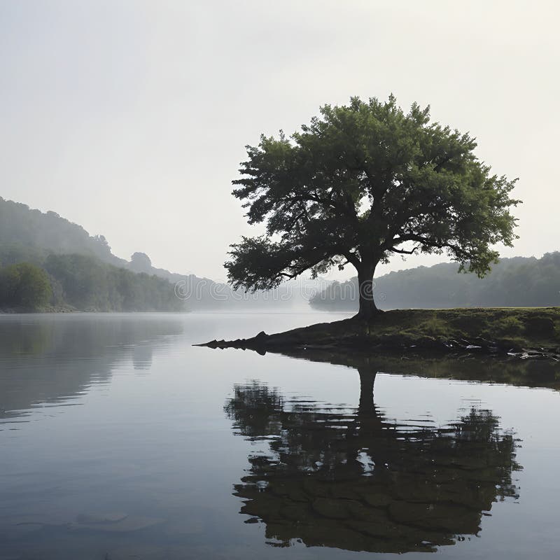 Peaceful Image of Trees Along the River. AI-Generated. Stock ...