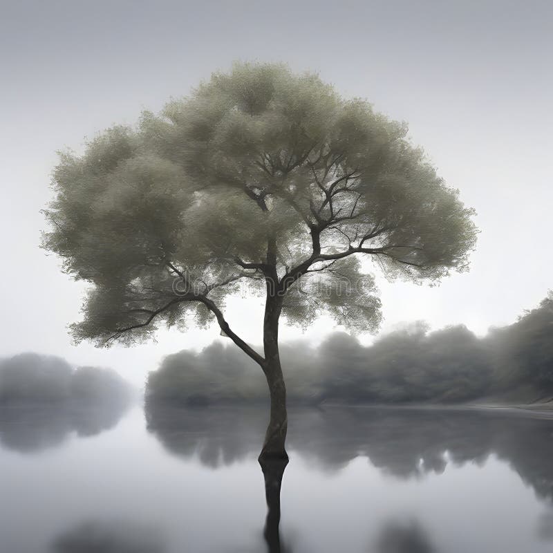 Peaceful Image of Trees Along the River. AI-Generated. Stock ...