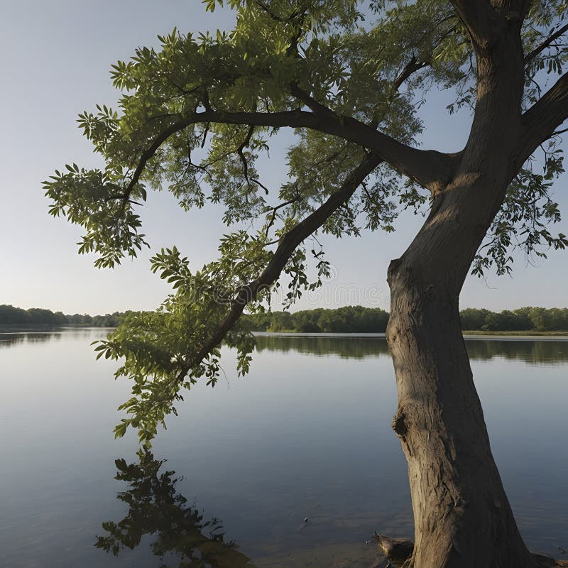 Peaceful Image of Trees Along the River. AI-Generated. Stock ...