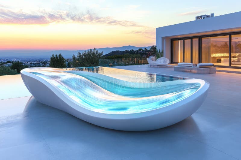 Serene Infinity Pool Overlooking Ocean at Sunset. Neural Network AI ...