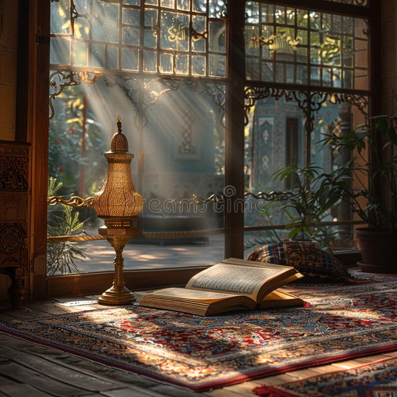 Peaceful Islamic Study Space Illuminated by Sunlight Stock Illustration ...