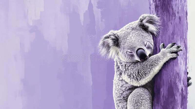 Peaceful Koala Resting on Tree with Soft Purple Background, Wildlife ...