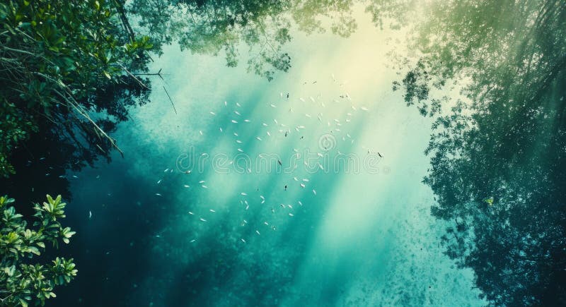 A Peaceful Lake at Dusk Has a Calm Water Surface with Fish and Subtle ...