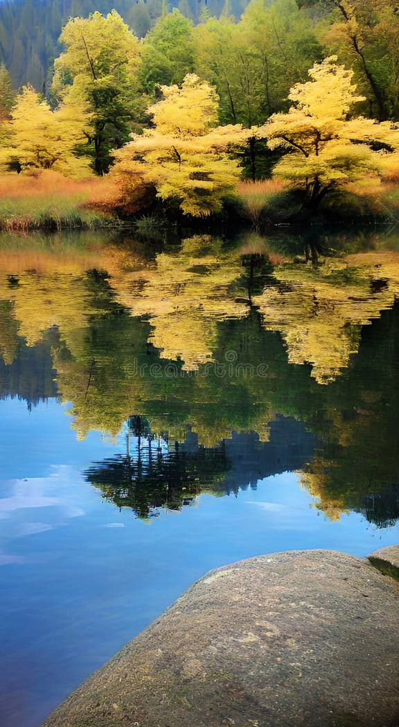 Peaceful Lake Reflections Illustration Artificial Intelligence Artwork ...