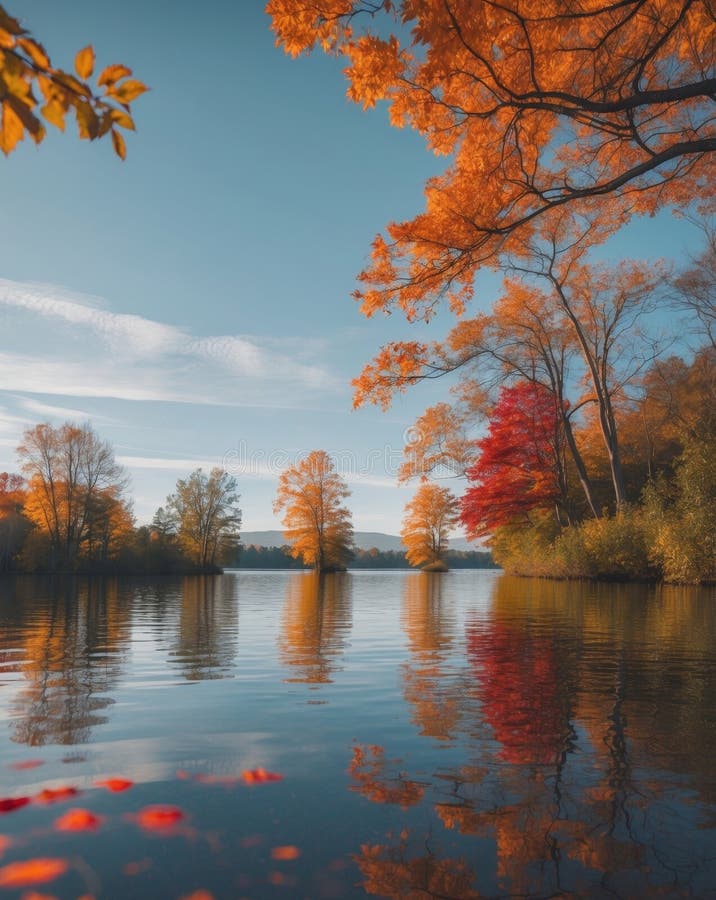 Peaceful Lake with Stunning Fall Colors and Reflections. Stock Photo ...