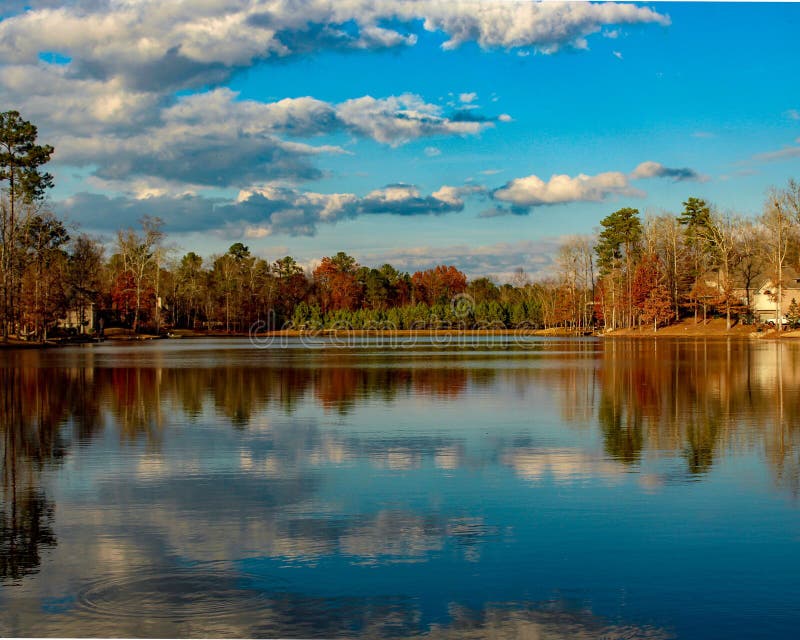 Peaceful Lakeside with a Scenic Nature in Fall Colors Reflecting in the ...