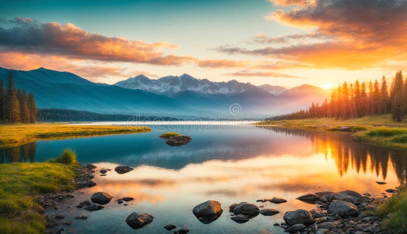 Peaceful Landscape in Sunset Light. Nature Scenery Stock Image - Image ...