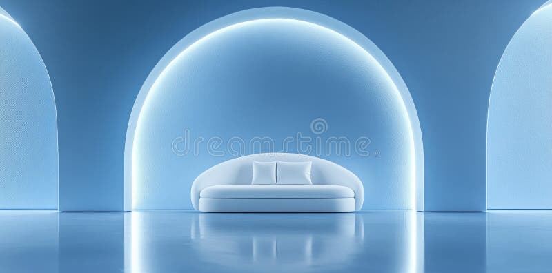 Peaceful Light Blue Archway Room with a Modern Chaise Lounge. Stock ...