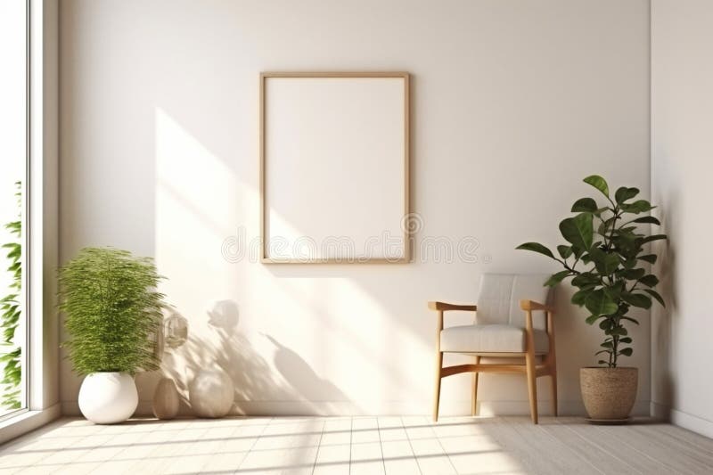 Peaceful and Light-filled Space with a Mockup Frame, 3D Rendered Stock ...