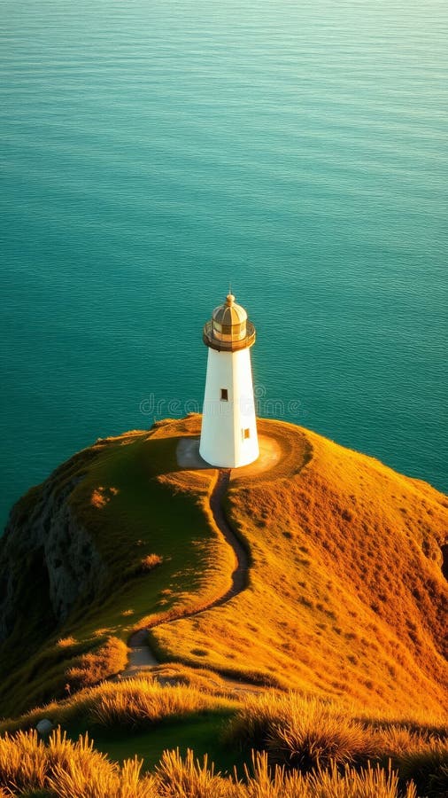 Peaceful Lighthouse at Sunset Stock Illustration - Illustration of dusk ...