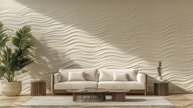 Peaceful Living Room with a Textured Wall and Neutral Color Scheme ...
