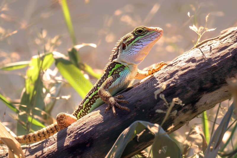 Peaceful Lizard Soaking in the Suns Rays, Basking Serenely Stock ...