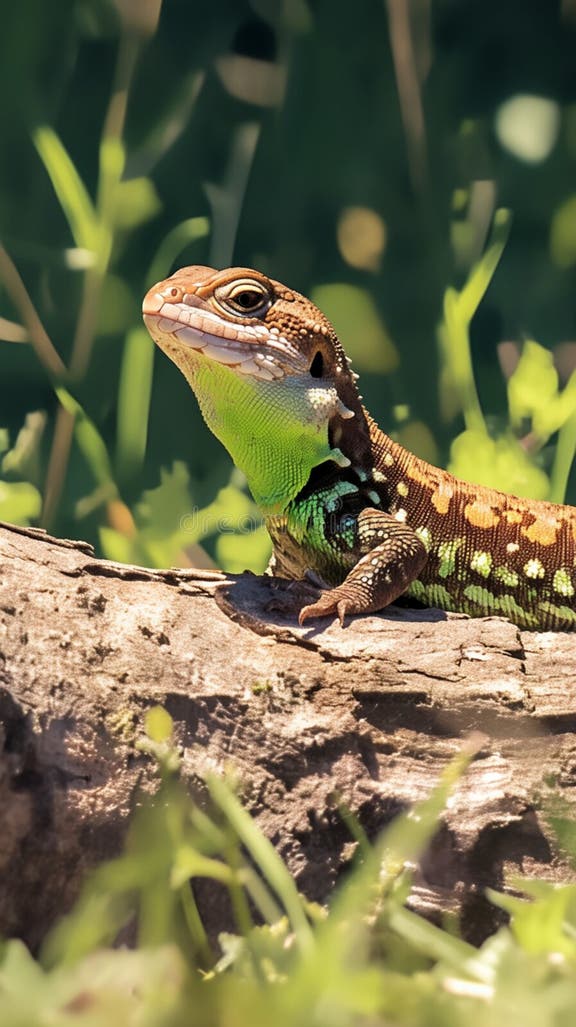 Peaceful Lizard Soaking in the Suns Rays, Basking Serenely Stock ...