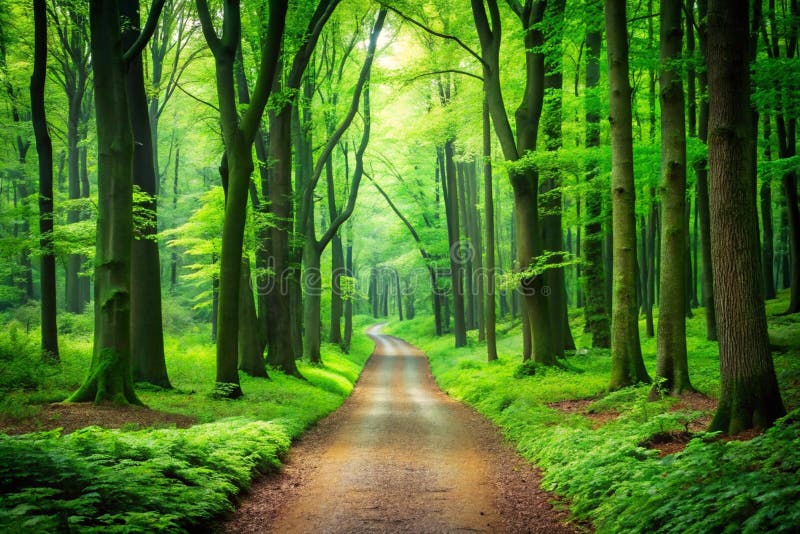 Green path inside a forest stock illustration. Illustration of ...