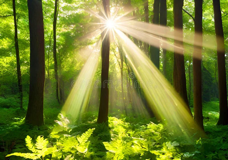 Peaceful Magical Forest with the Sunlight Passing through the Trees ...