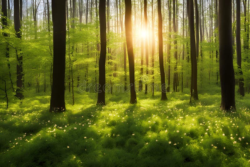 Peaceful Magical Forest with the Sunlight Passing through the Trees ...