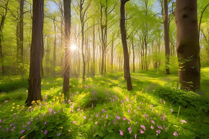 Peaceful Magical Forest with the Sunlight Passing through the Trees ...