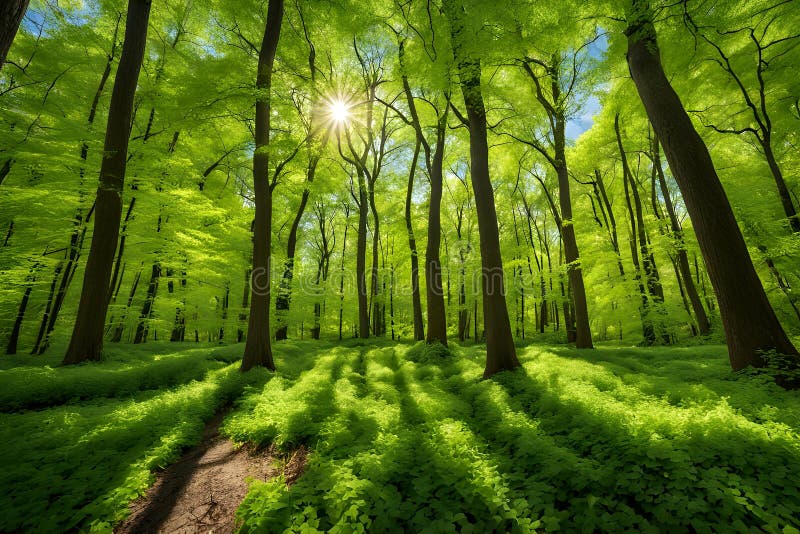 Peaceful Magical Forest with the Sunlight Passing through the Trees ...