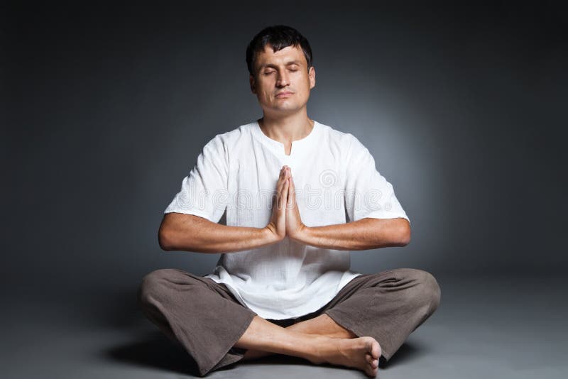 Peaceful Man Meditating Isolated Over White Stock Image - Image of ...