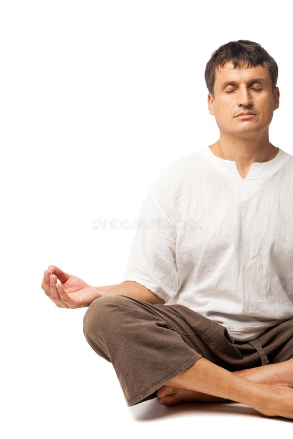 Peaceful Man Meditating Isolated Over White Stock Image - Image of ...