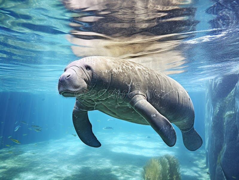 Peaceful Manatee stock illustration. Illustration of generative - 293704791