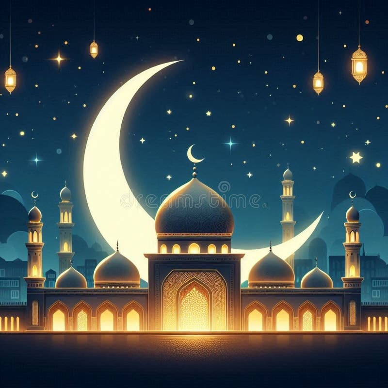 Peaceful Masjid Silhouette Under Glowing Moon Stock Photos - Free ...