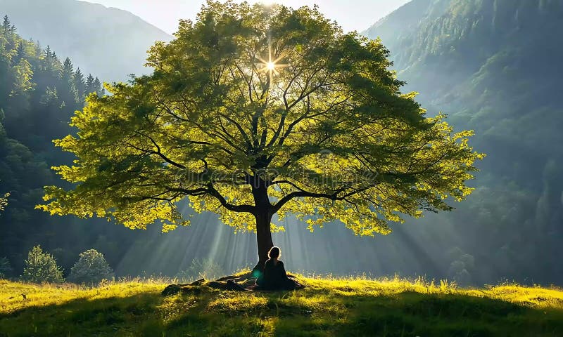Peaceful Meditation Under a Sunlit Tree in Nature Stock Footage - Video ...