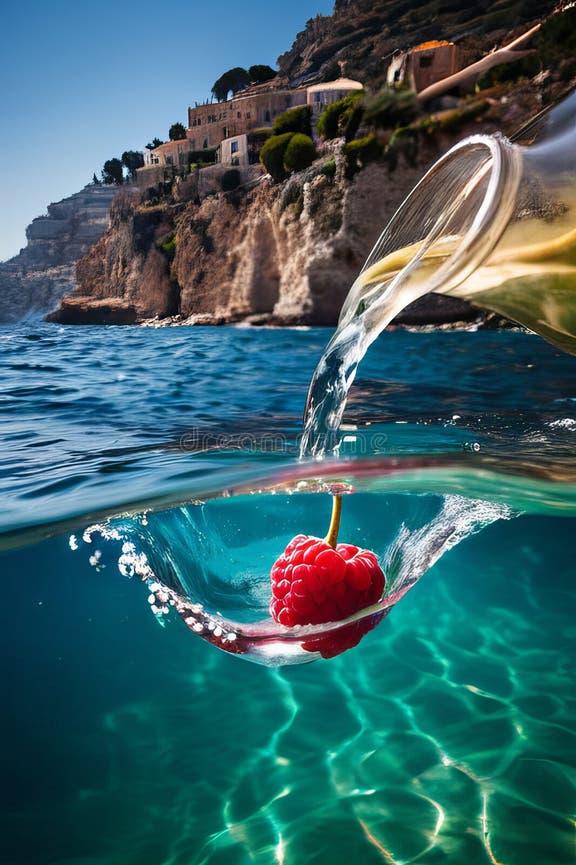 Splash Water Aggregate Raspberry Fruit Suspended in a Swirl of Water ...