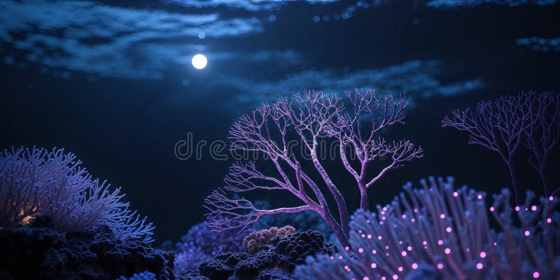 Peaceful Midnight Coral Reef in the Ocean Stock Photo - Image of ...