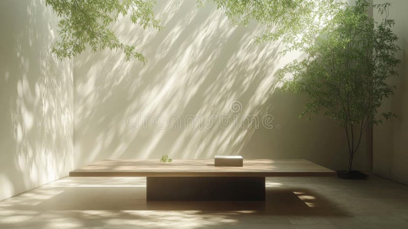 Peaceful Minimalist Interior with Sunlight and Greenery Stock ...