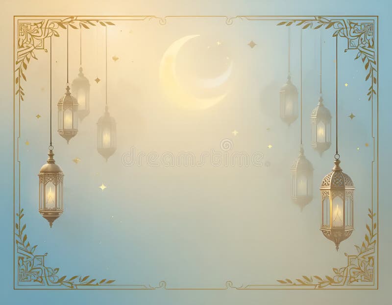 A Peaceful and Modern Ramadan Background, with a Glowing Crescent Moon ...