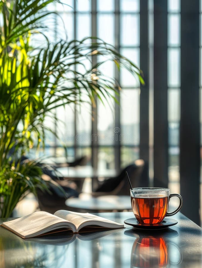 A Peaceful Moment: Tea and Book by the Window Stock Illustration ...