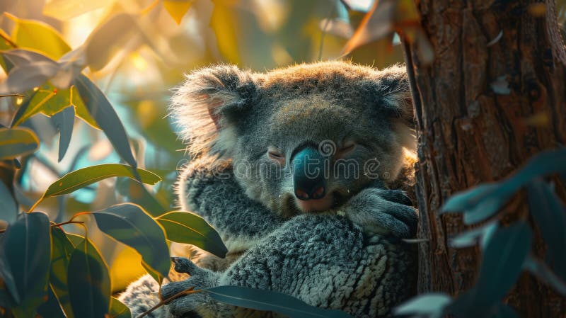 A Peaceful Moment in the Wild with a Koala Resting in a Eucalyptus Tree ...
