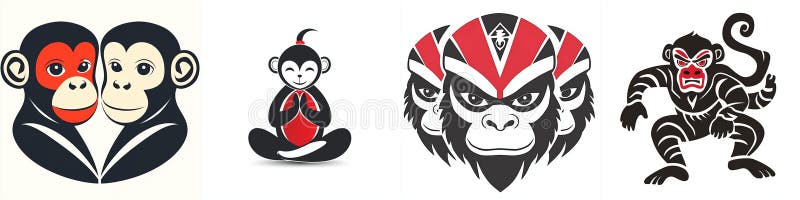 Peaceful Monkeys Vector Logo Design with Simple and Flat Elements Stock ...