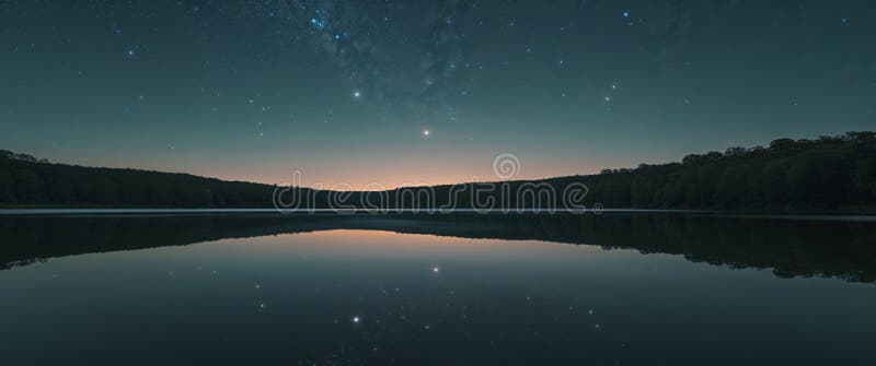 Peaceful Night Lake Landscape Reflection Stock Image - Image of ...