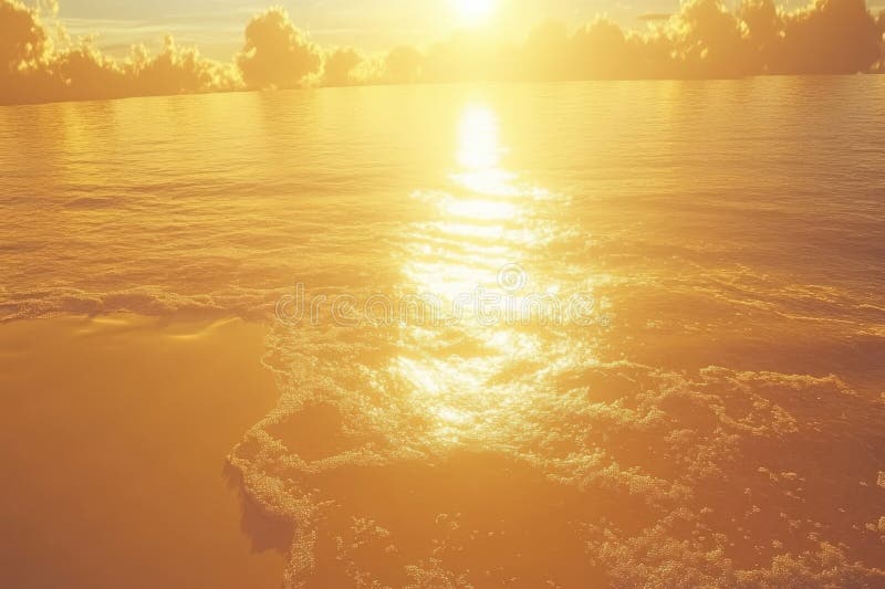 A Peaceful Ocean Reflects Gentle Colors of the Sunset in the Evening ...