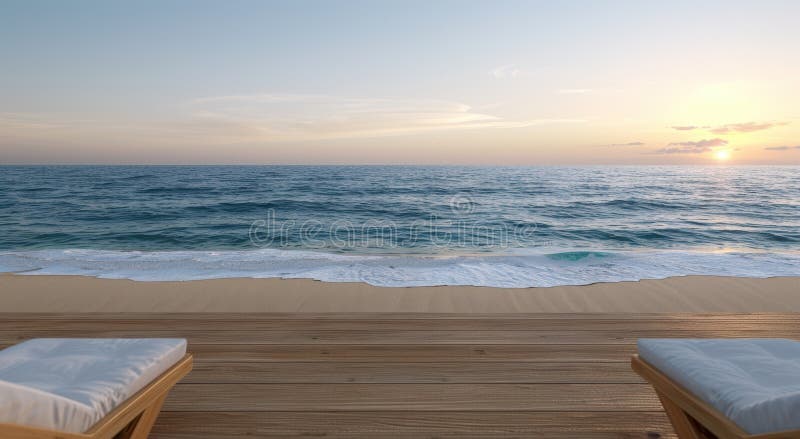 Peaceful Ocean View at Sunset Stock Illustration - Illustration of ...
